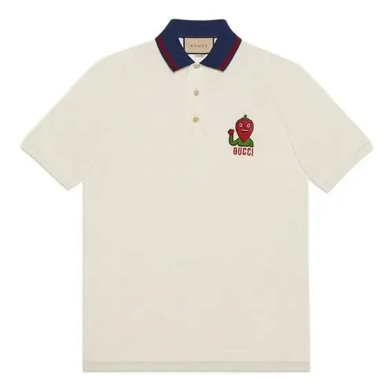 Gucci Embroidered Strawberry Wool Polo - White