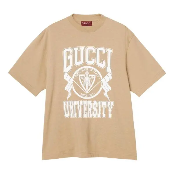 Gucci Cotton Jersey Printed T-shirt 'university Print - Beige