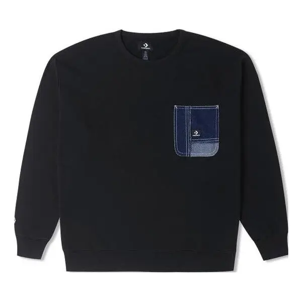 CONVERSE Denim Patchwork Crew Sweatshirt - Black/denim
