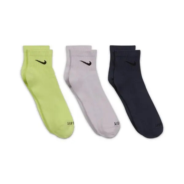 Nike Lightweight Ankle Socks 3 Pairs - Green/gray/black