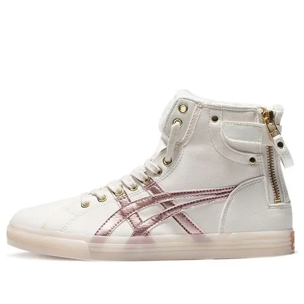 Asics High Top Lace Up Zip Up Sneakers - White/gold