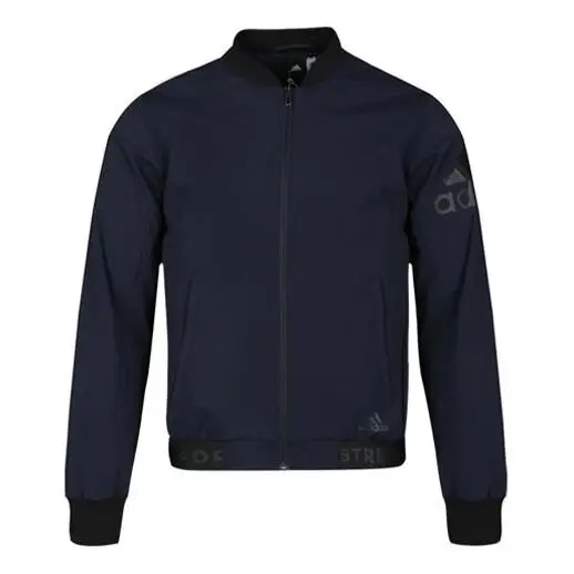 Adidas Logo Printing Baseball Aviator Jacket - Blue