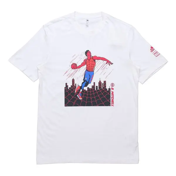 Adidas X Marvel/ Marvel Dm Spiderman 1 Printing Basketball Sports Round Neck Short Sleeve T-shirt - White