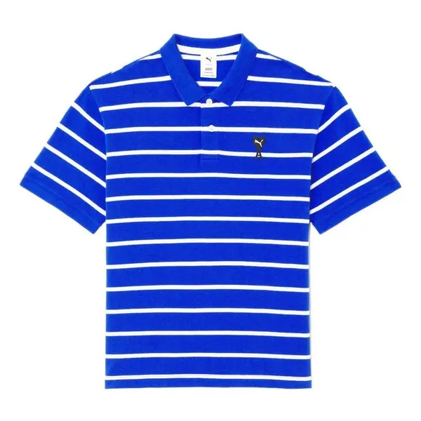 PUMA X Ami Short Sleeve Polo Shirt 'blue - Blue/white