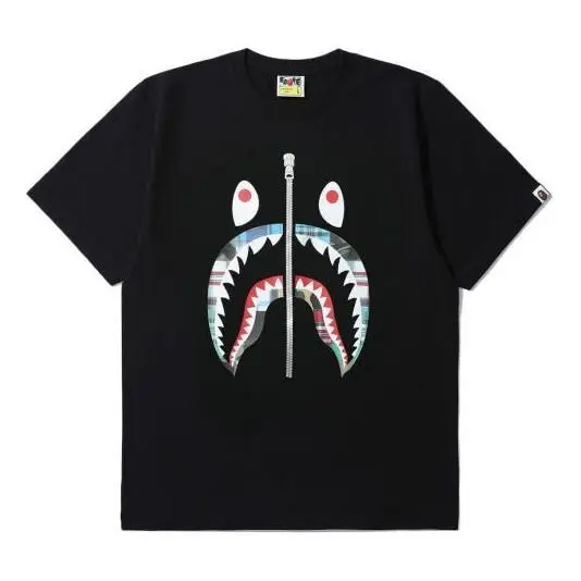 A BATHING APE Half Zip Shark Face T-shirt - Black