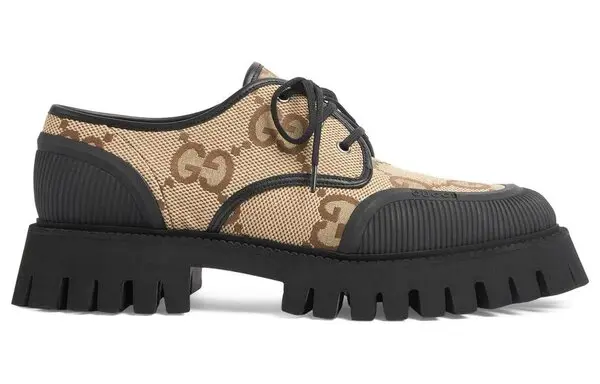 Gucci Maxi Gg Lace-up Platform Shoes - Black/beige