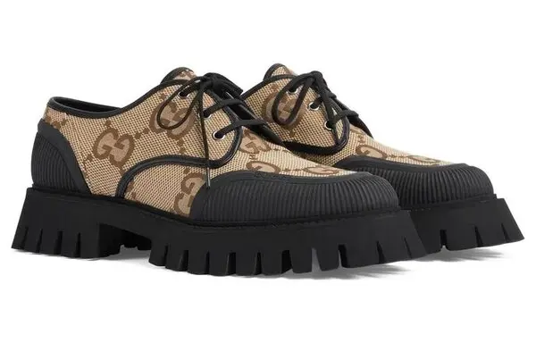 Gucci Maxi Gg Lace-up Platform Shoes - Black/beige