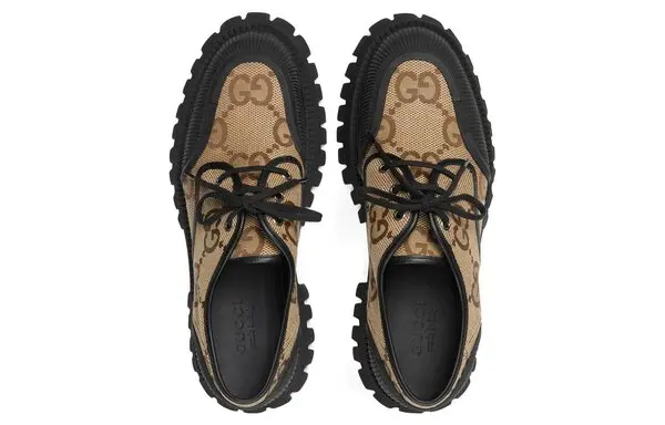 Gucci Maxi Gg Lace-up Platform Shoes - Black/beige