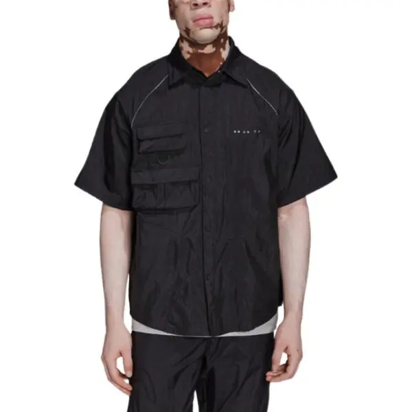 Adidas Originals Solid Color Lapel Short Sleeve Black Shirt