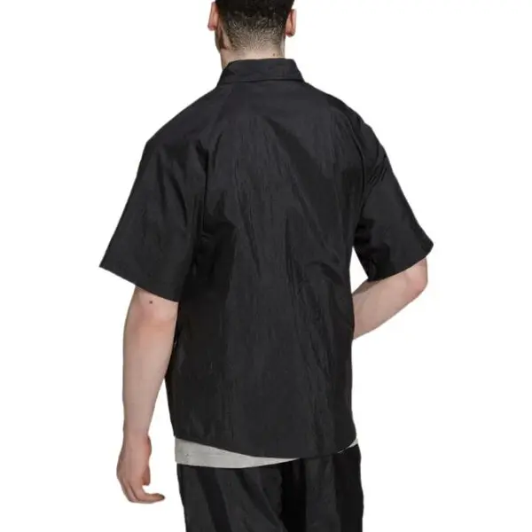 Adidas Originals Solid Color Lapel Short Sleeve Black Shirt
