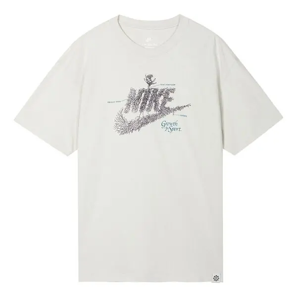 Nike Plant Flowers Logo Printing Sports Round Neck Short Sleeve Light Bone T-shirt - Default Color