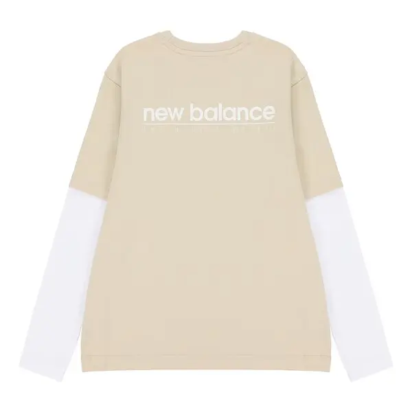 NEW BALANCE Contrasting Colors Sports Round Neck Pullover Apricot Color T-shirt - Tan