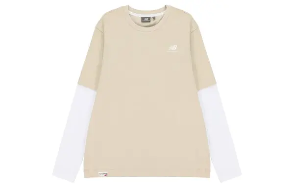 NEW BALANCE Contrasting Colors Sports Round Neck Pullover Apricot Color T-shirt - Tan