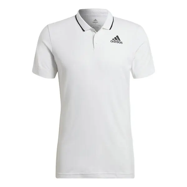 Adidas Gameset Solid Color Logo Micro Mark Tennis Sports Short Sleeve Polo Shirt White - Multi-color