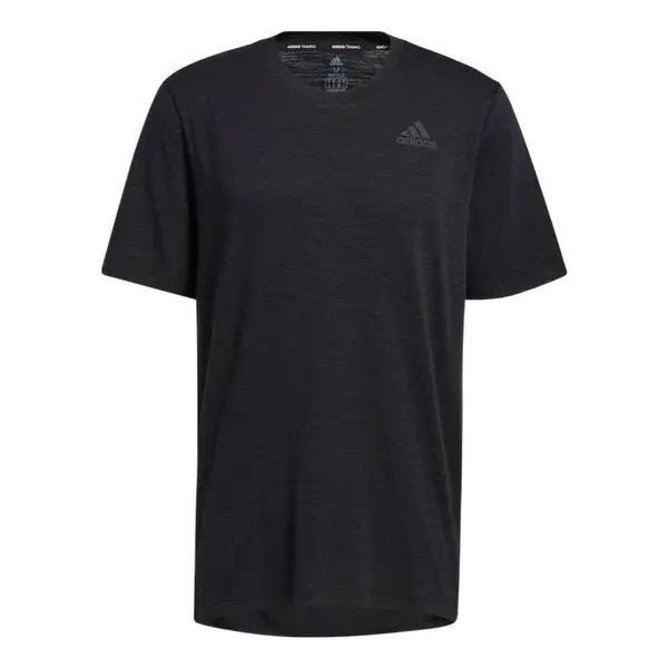 Adidas Logo Printing Round Neck Straight Short Sleeve Black T-shirt - Default Color