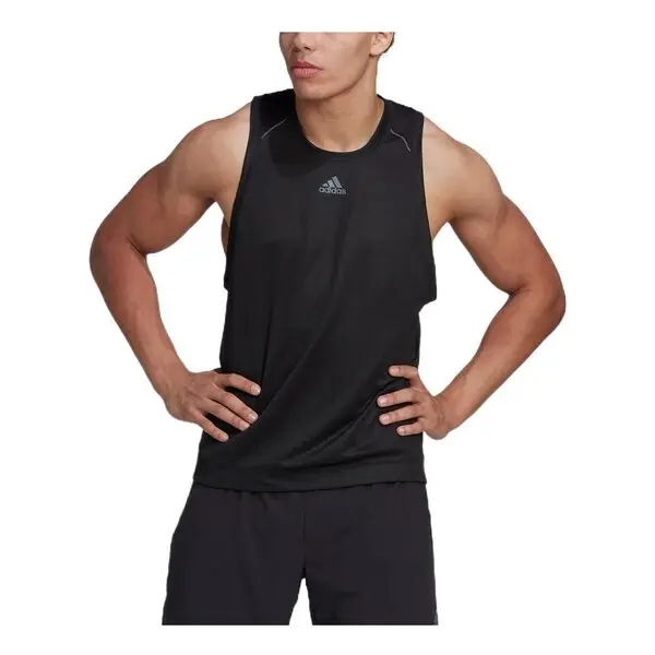 Adidas Solid Color Logo Printing Round Neck Sports Vest Black - Default Color