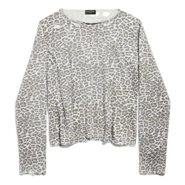 Balenciaga Leopard Print Distressed Sweater