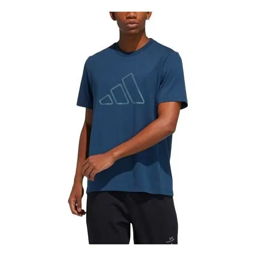 Adidas Th Tee Techgfx Logo Printing Sports Training Short Sleeve Blue - Navy