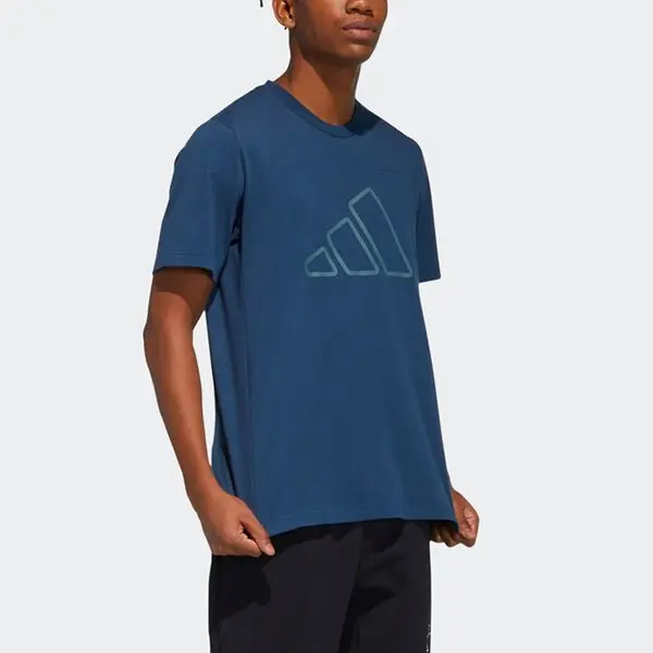 Adidas Th Tee Techgfx Logo Printing Sports Training Short Sleeve Blue