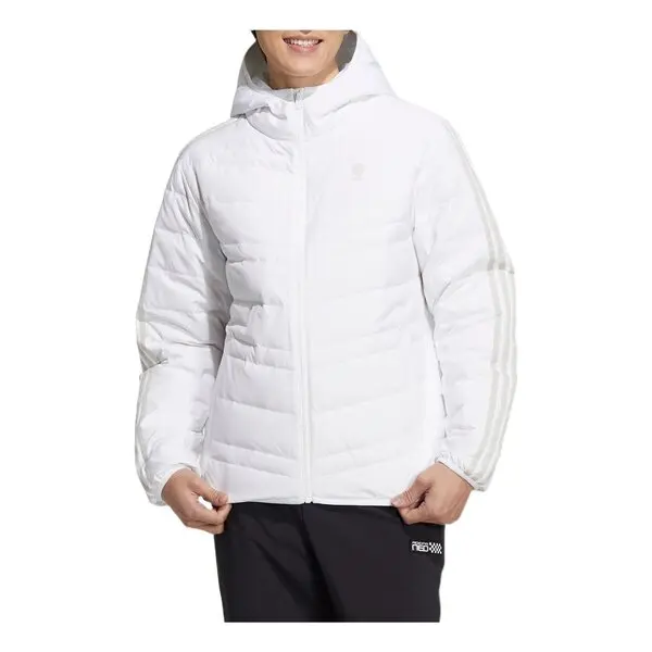 Adidas Neo Hooded Down Jacket With Stripe Detail - White