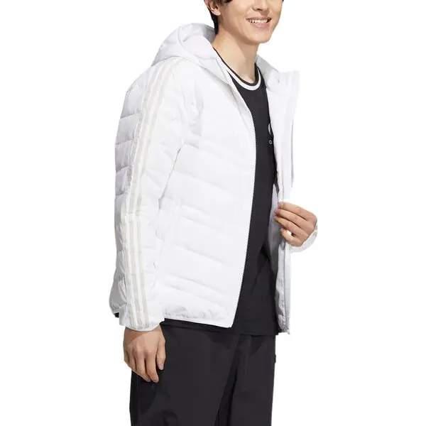 Adidas Neo Hooded Down Jacket With Stripe Detail - White