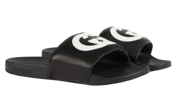 Gucci Interlocking Double G Flat Sandals - Black/white