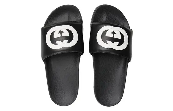 Gucci Interlocking Double G Flat Sandals - Black/white
