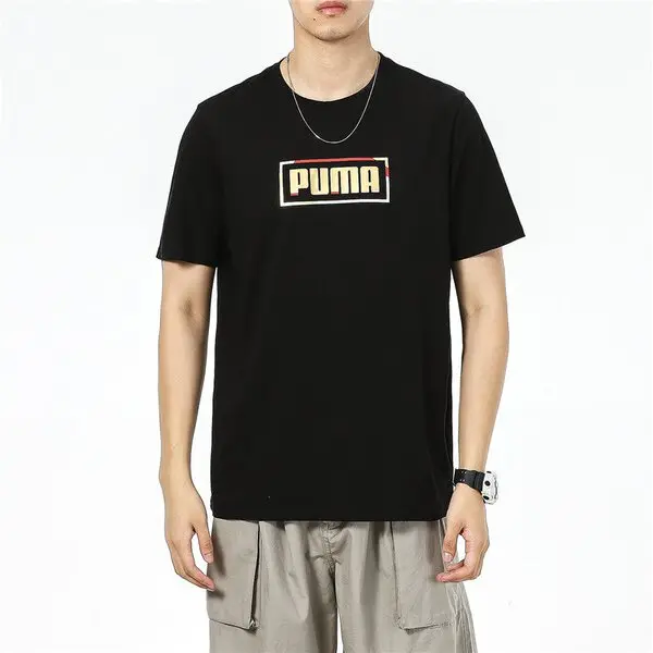 PUMA Contrasting Colors Logo Printing Round Neck Short Sleeve