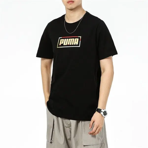 PUMA Contrasting Colors Logo Printing Round Neck Short Sleeve