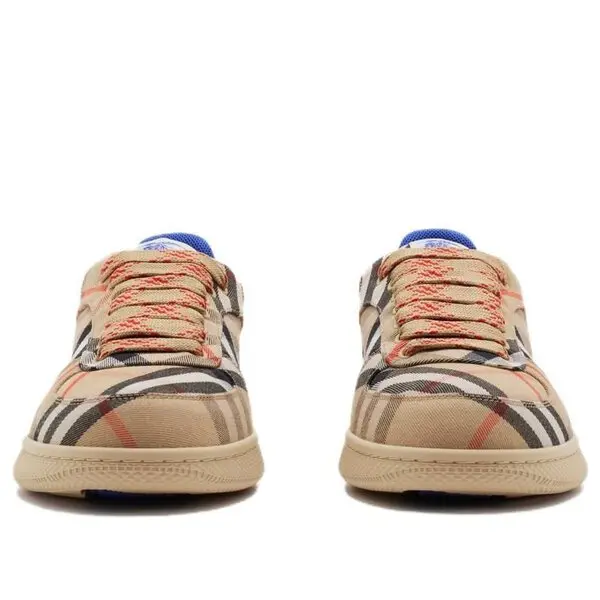 Burberry Checked Lace Up Sneakers - Sand