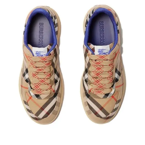 Burberry Checked Lace Up Sneakers - Sand