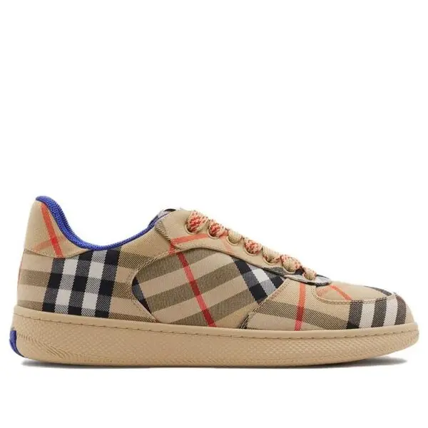 Burberry Checked Lace Up Sneakers - Sand