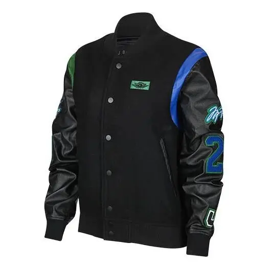 JORDAN X Aleali May Stand-up Collar Baseball Jacket - Black