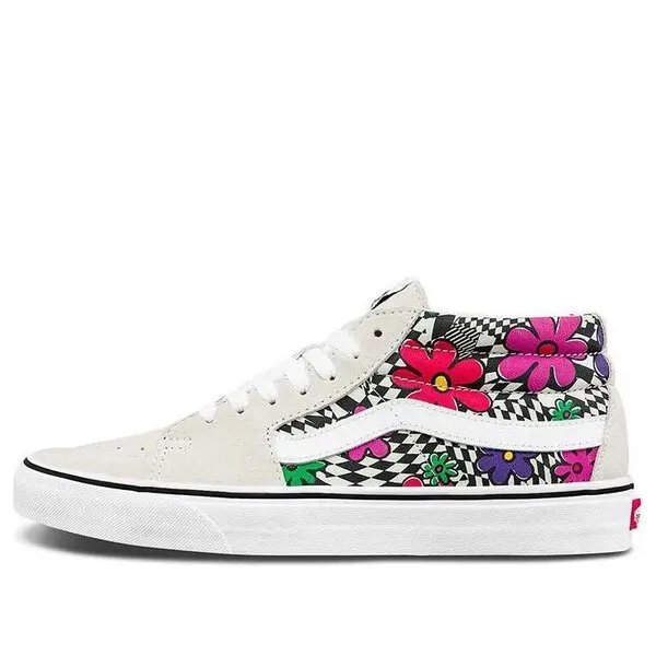 VANS Sk8-mid Floral Plaid Sneakers - White/grey