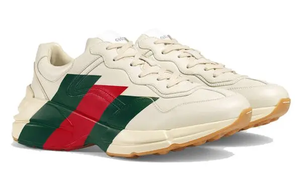 Gucci Rhyton Web Print Leather Sneakers - White