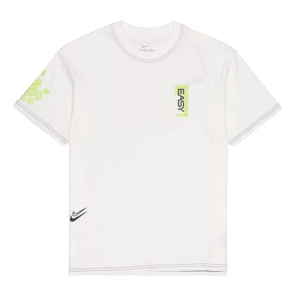 Nike Solid Color Alphabet Pattern Printing Round Neck Cotton Short Sleeve White - Multi-color