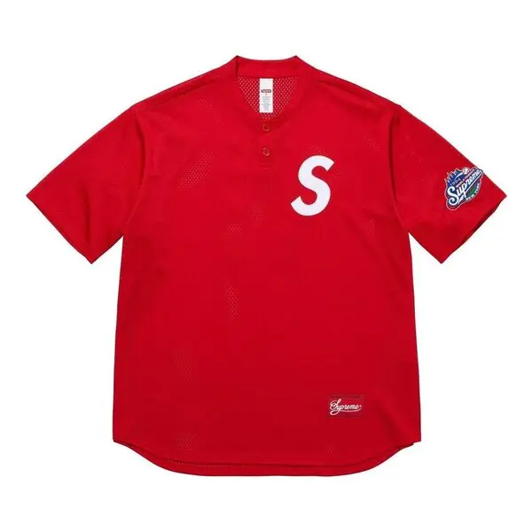 Supreme Logo Baseball Henley - Red