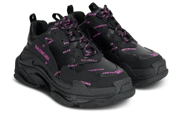Balenciaga Triple S "all Over Logo" Sneakers - Black/pink