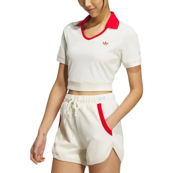 Adidas Originals X Notitle Tennis Crop Short Sleeve Polo Shirt - White/red