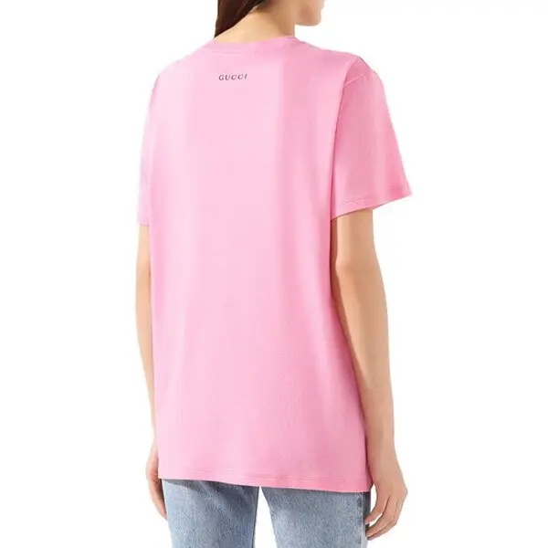 Gucci Cotton Tiger Print Short Sleeve T-shirt - Pink
