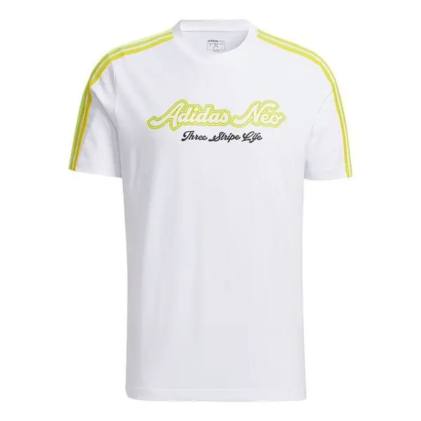 Adidas Neo M Fav 3s Gr T 2 Printing Sports Round Neck Short Sleeve - White