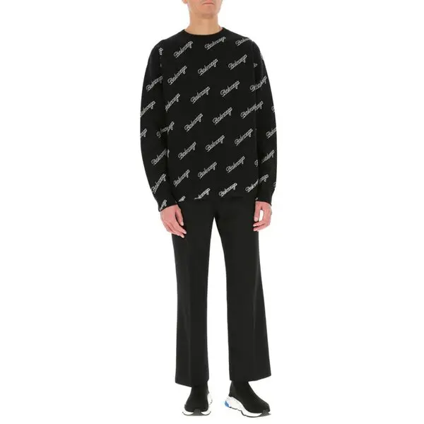 Balenciaga All Over Script Logo Knit Sweater