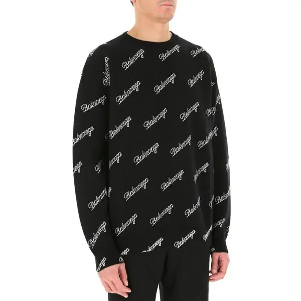 Balenciaga All Over Script Logo Knit Sweater