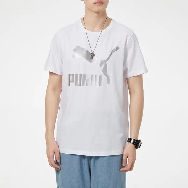 PUMA Athleisure Casual Sports Logo Printing Short Sleeve - White