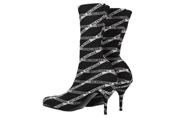 Balenciaga 80mm Monogram Logo Spandex Boots - Black/grey/white