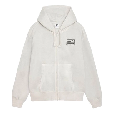 Nike X Stussy Ss24 Full-zip Washed Fleece Hoodie - Light Bone