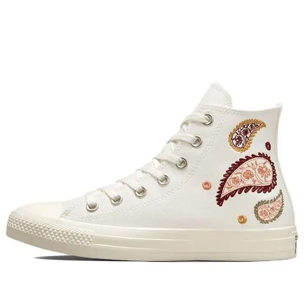 CONVERSE Chuck Taylor All Star High Top Sneakers With Paisley Embroidery - White/red