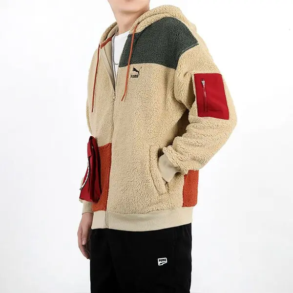 PUMA Retro Block Sherpa Full-zip Hoodie 'beige Red Green