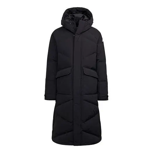 Adidas Big Baffle Coat Outdoor Sports Long Loose Hooded Down Jacket Black - Default Color