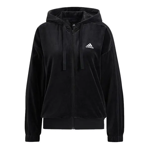 Adidas Velour Hooded Jacket - Black